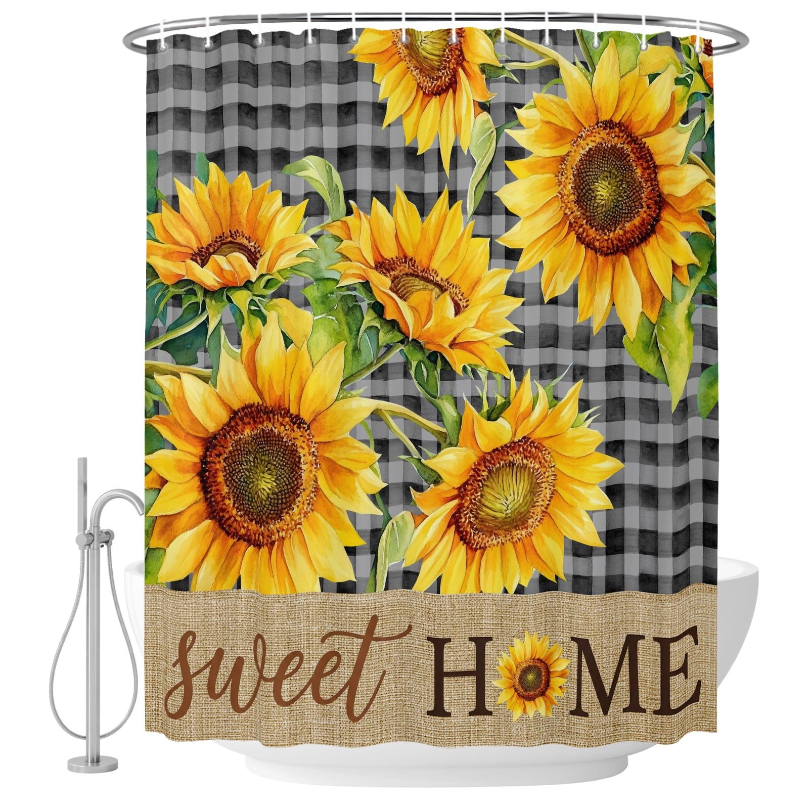 66x72 Inch Shower Curtains for Bathroom, Sunflower Rustic Fabric Bath ...