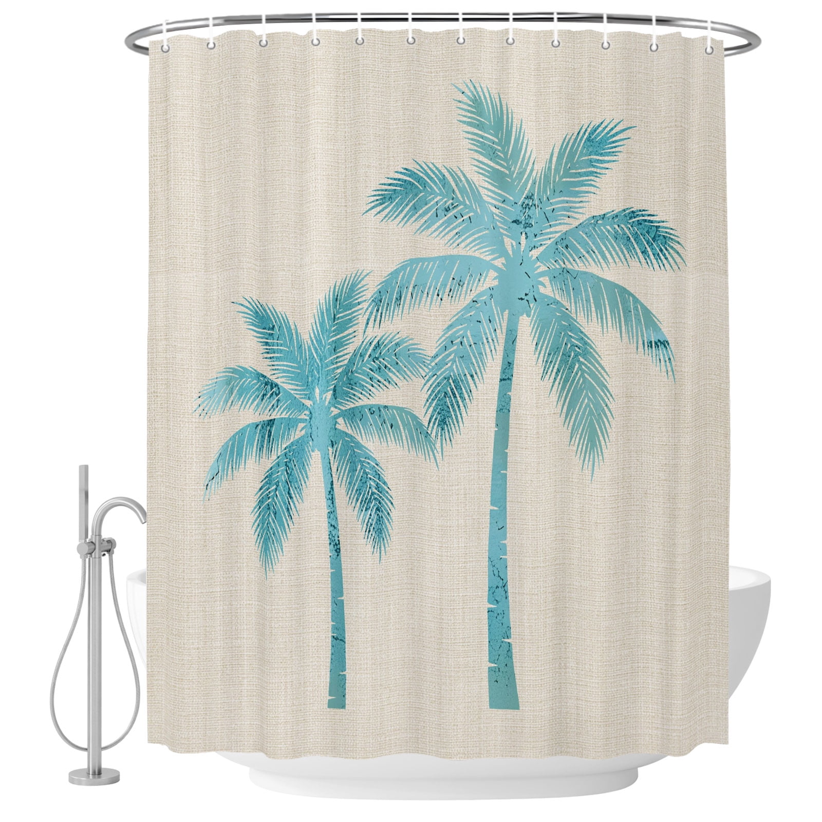 66x72 Inch Shower Curtains for Bathroom, Turquoise Palm Tree Fabric ...