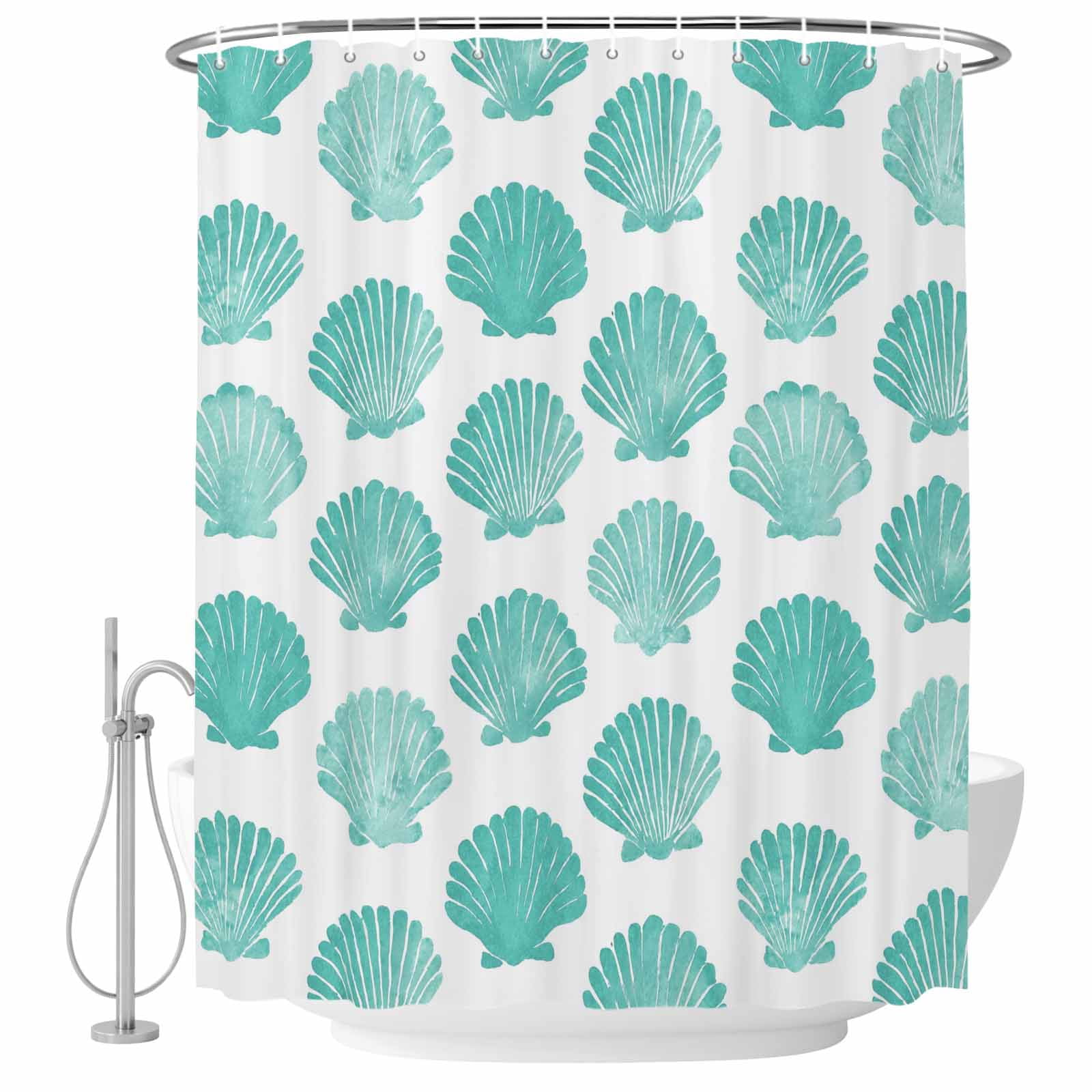 66x72 Inch Shower Curtains for Bathroom, Turquoise Shell Coastal Fabric ...