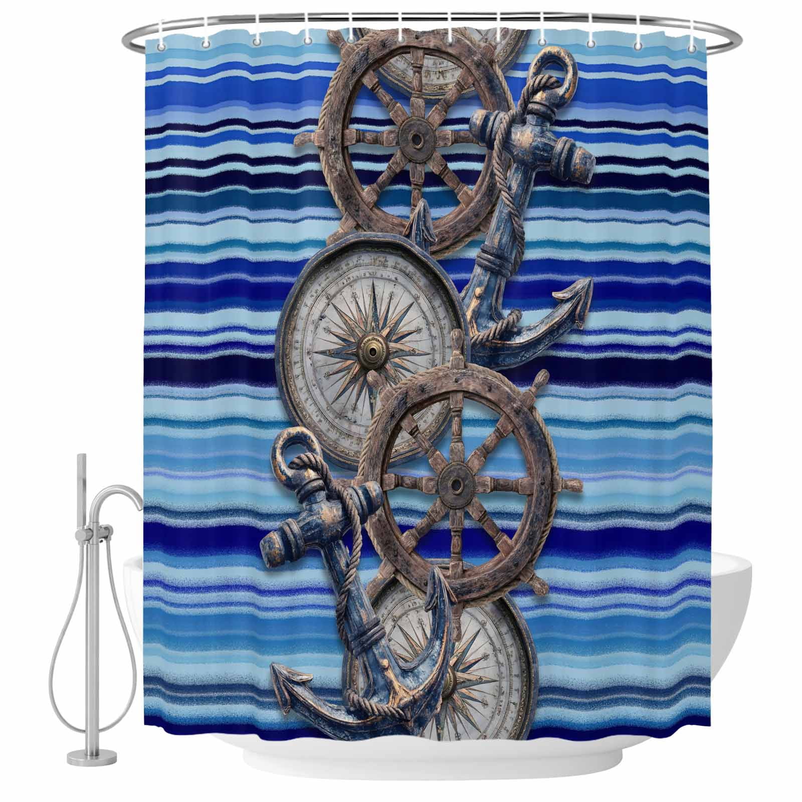 66x72 Inch Shower Curtains for Bathroom, Vintage Anchor Nautical Fabric ...
