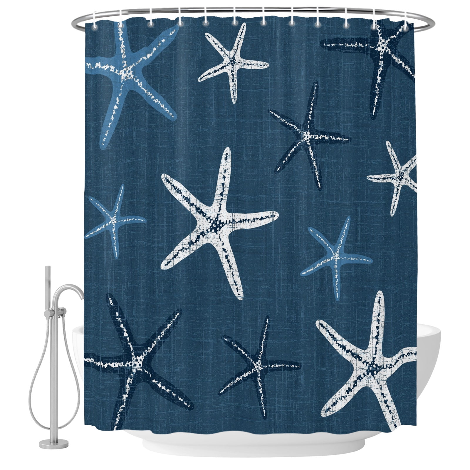 66x72 Inch Shower Curtains for Bathroom, Vintage Slate Blue Starfish ...