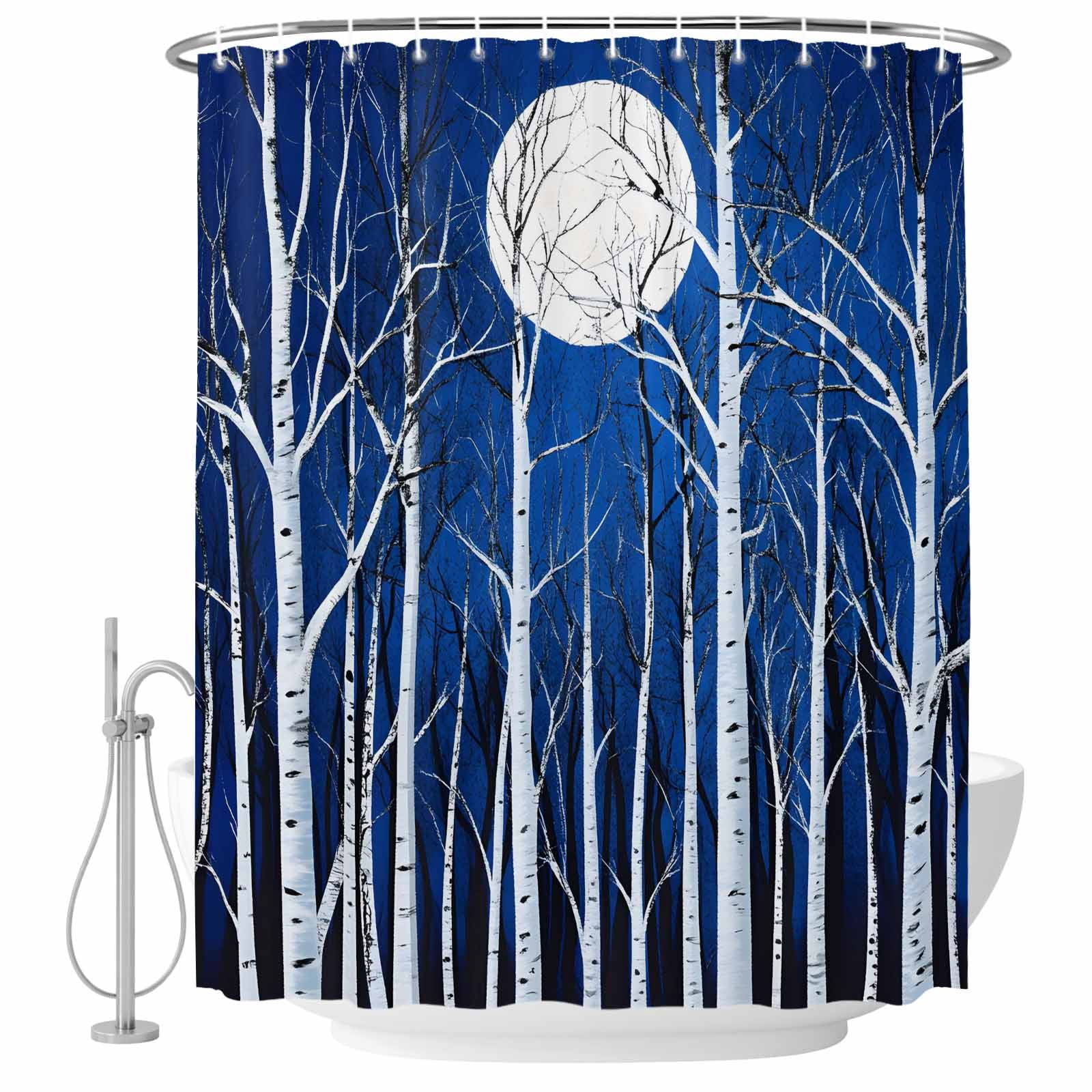 66x72 Inch Shower Curtains for Bathroom, White Tree Forest Fabric Bath ...