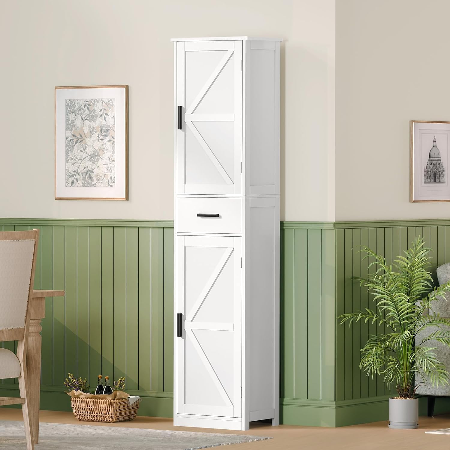 67.1" Tall Bathroom Cabinet, Storage Cabinet with 6 Shelves & Drawer ...