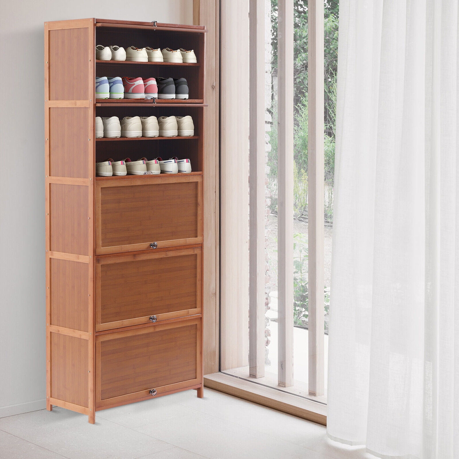 67" 10 Tier Wood Nan Bamboo Shoe Rack Book Shelf Entryway Storage Home ...