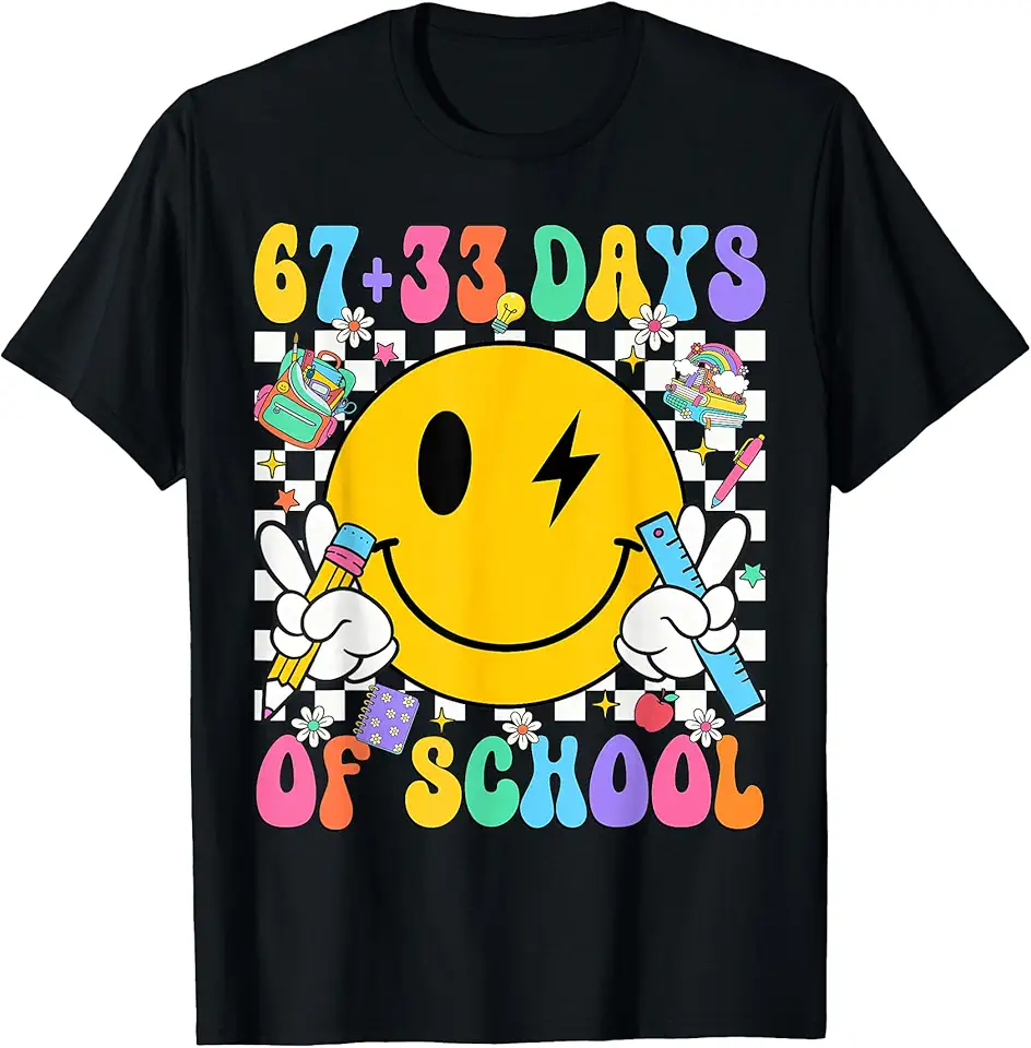67 33 Days of School Vibes Smile Face 100 Days of School Kid T-Shirt ...