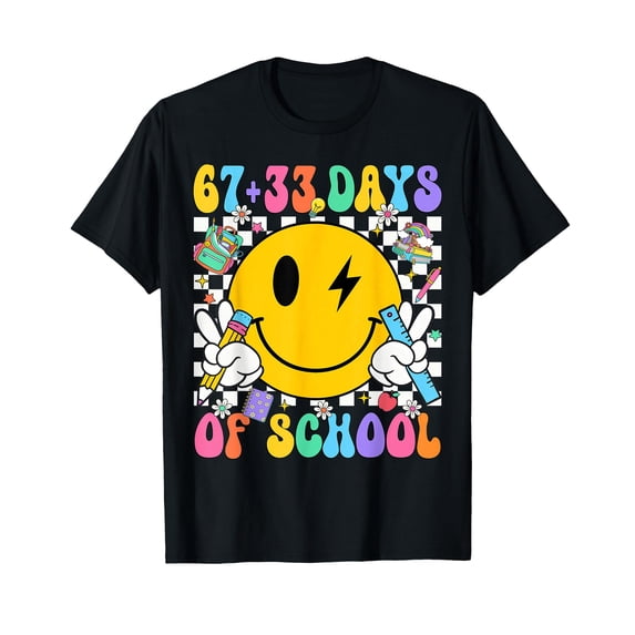 67 33 Days of School Vibes Smile Face T-Shirt with Colorful School ...