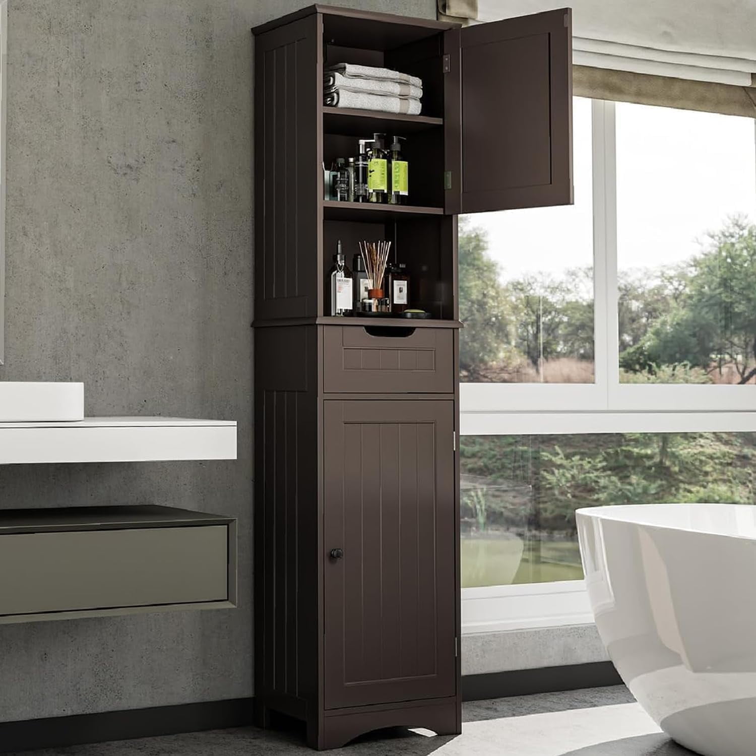 67" H Tall Bathroom Storage Cabinet Tall and Narrow Linen Storage ...