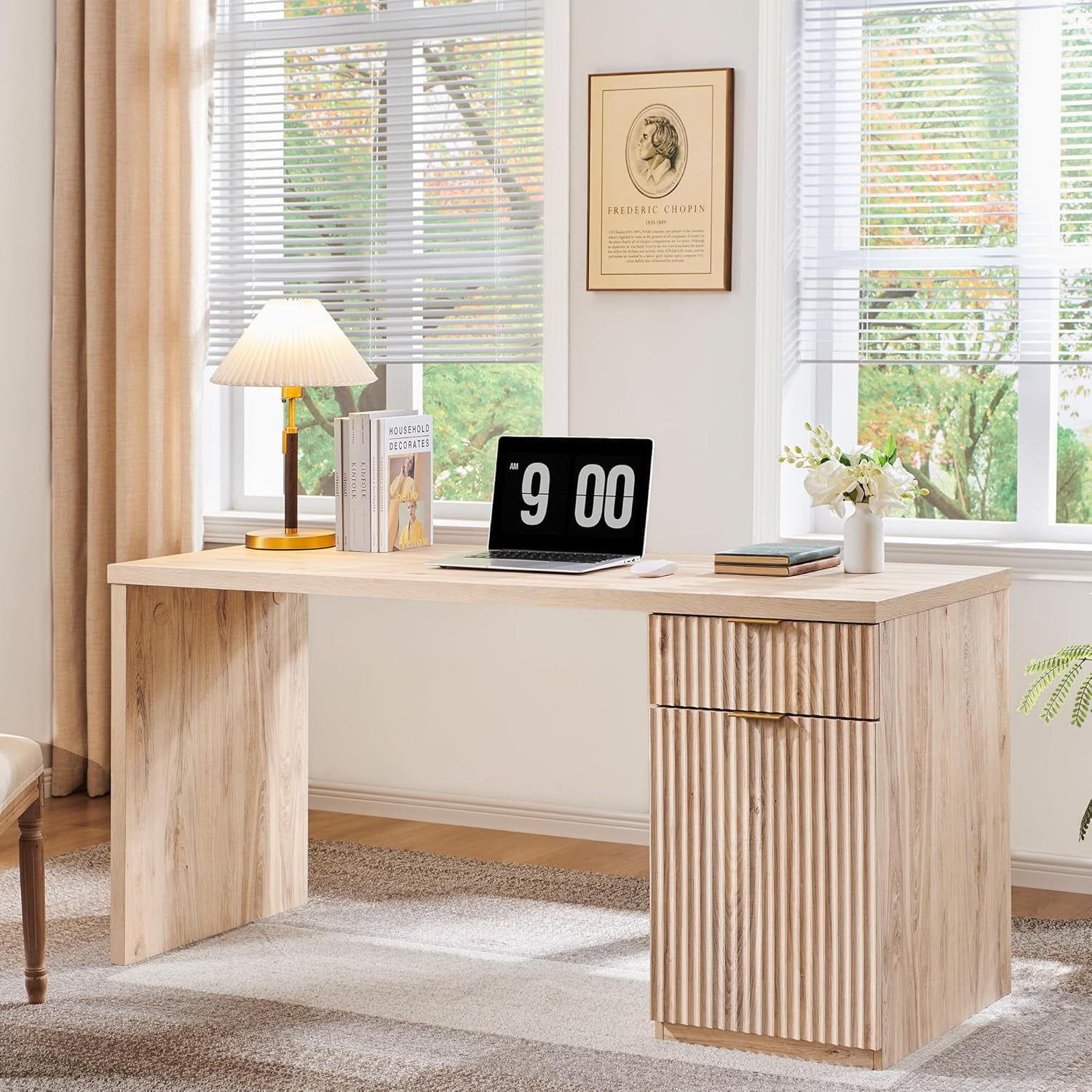 67" Modern L Shaped Desk with Storage Cabinet & Drawers Wood Office ...