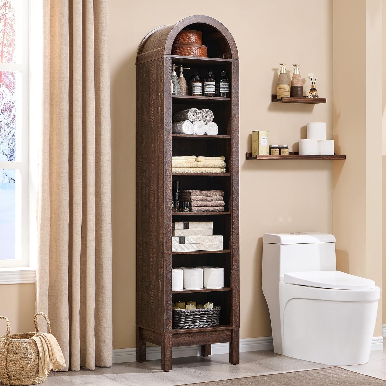 67" Tall Arched Bathroom Storage Cabinet 8-Tier Farmhouse Storage ...
