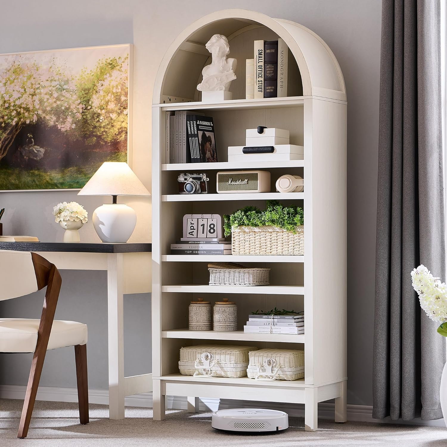 67" Tall Arched Bookshelf 8 Tiers Arch Bookcase with Storage Farmhouse ...
