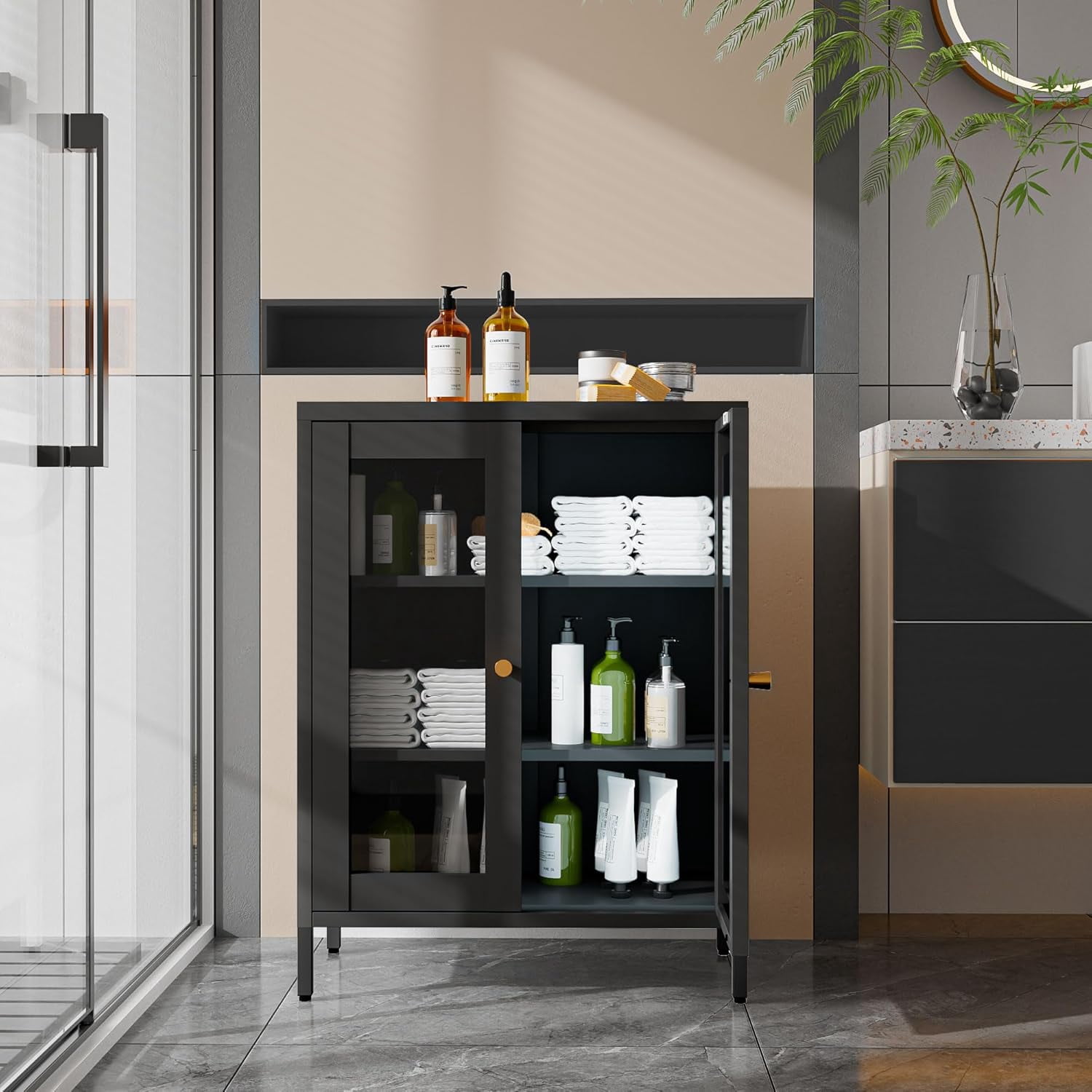 67" Tall Metal Bathroom Storage Cabinet 6-Tier Narrow Cabinet with ...