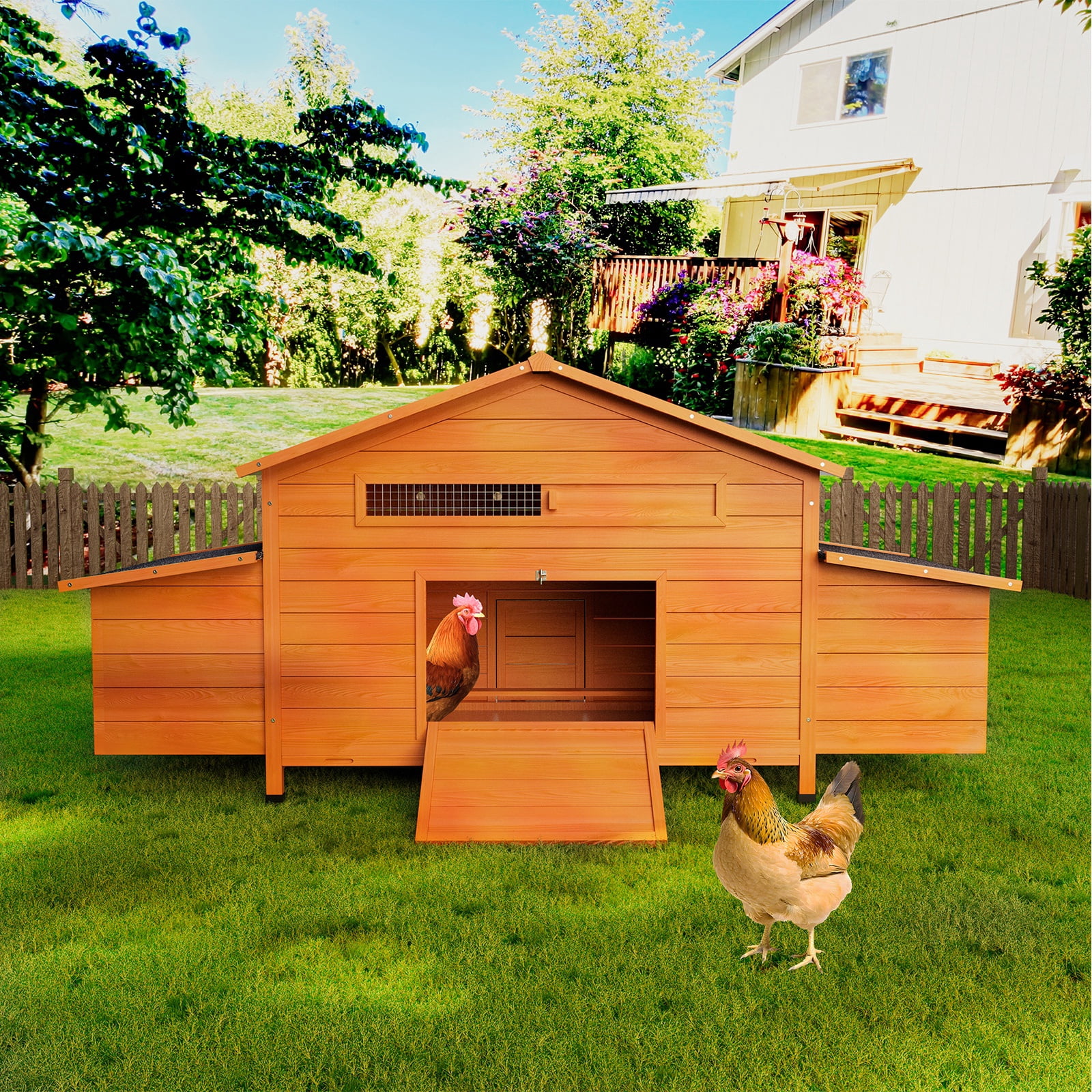 67.7 Inch Large Chicken Coop with Waterproof Roof, Nesting Box & Run ...