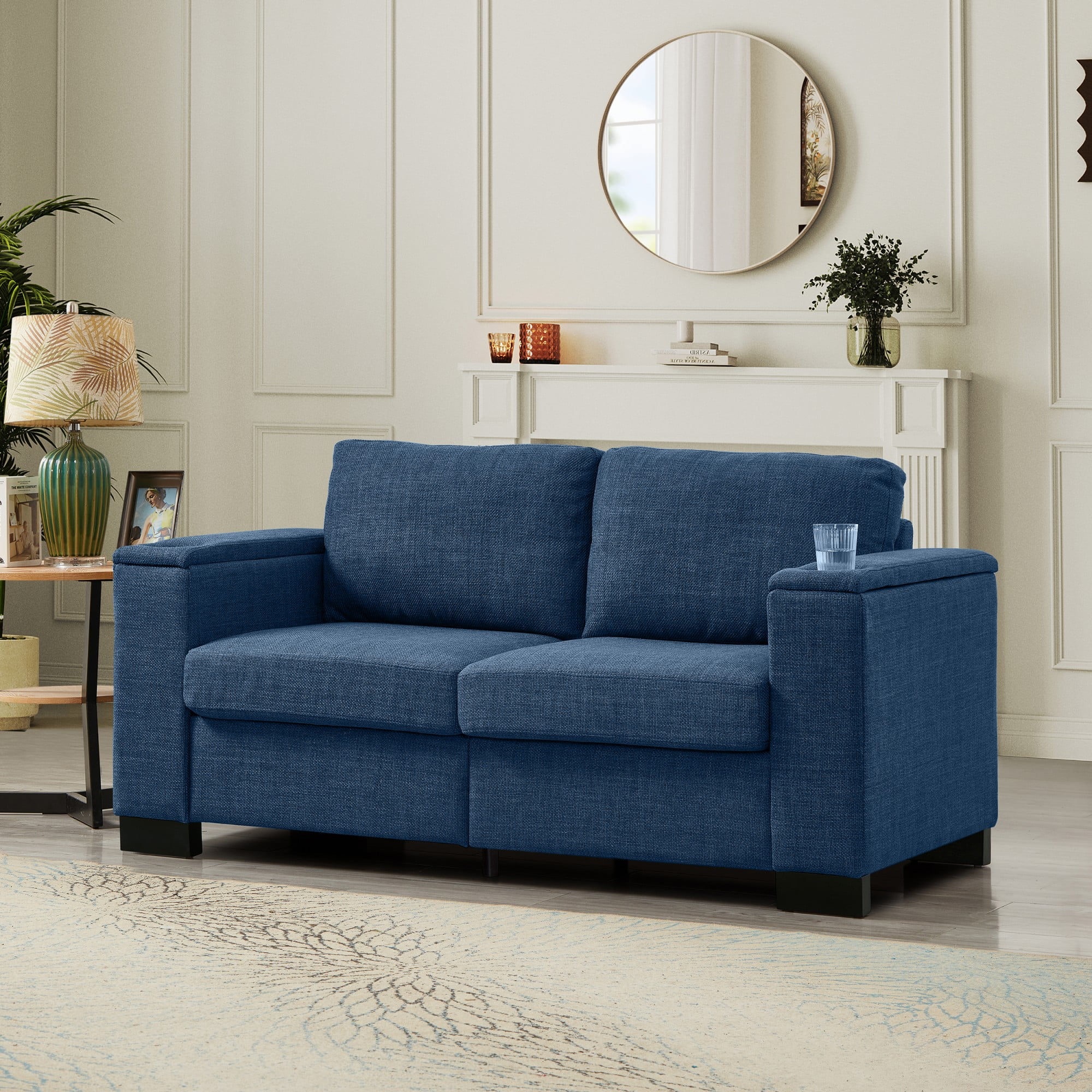 67.7" Modern Style Living Room Loveseat Fabric Couch, Square Arm Sofa ...