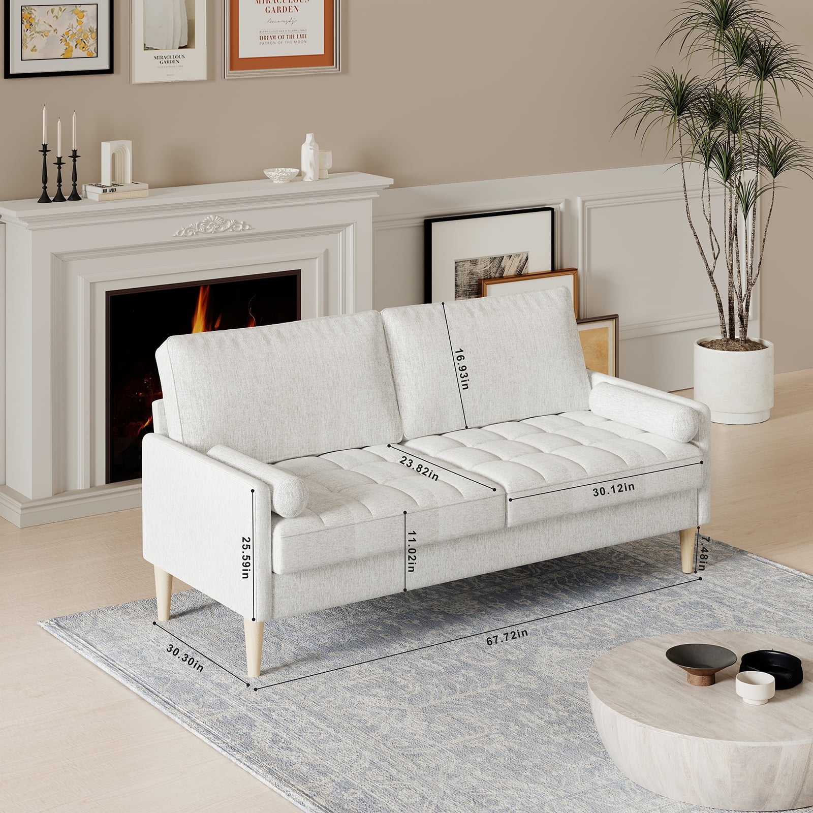 67.7'' Upholstered 3-Seater Sofa Couch, Modern Tool-Free Assembly Couch ...