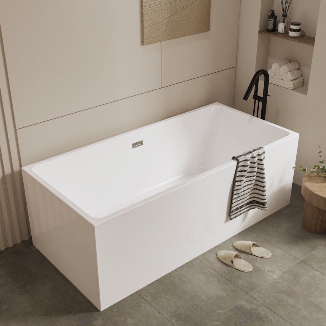 67" Acrylic Freestanding Bathtub,Contemporary Rectangular Shape Soaking ...