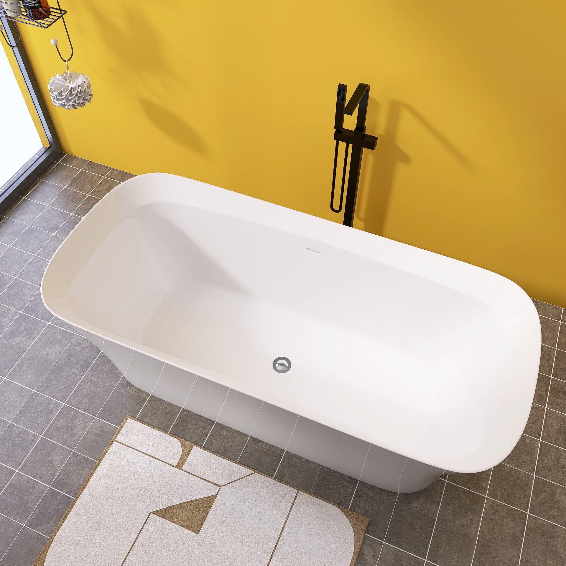 67" Acrylic Freestanding Tub 72Gal Soaking Tub 14 3/16 Depth,with Pop ...