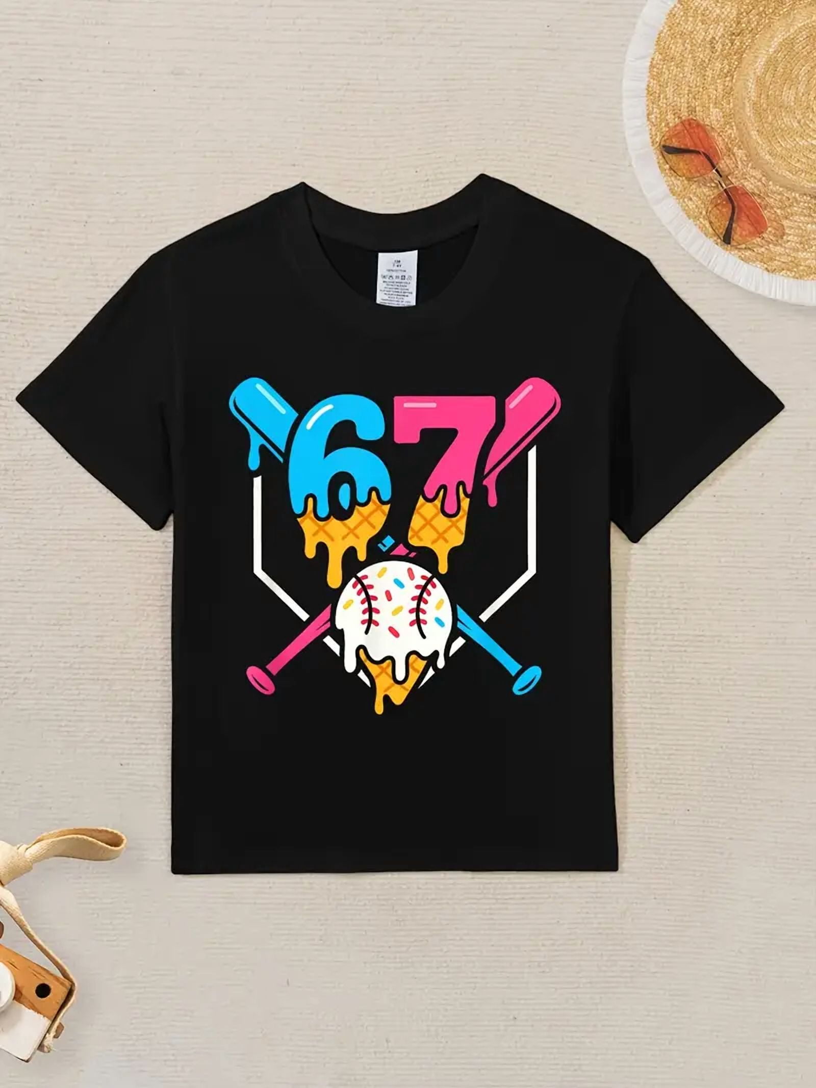 ' 67 Baseball & Ice Cream Drip Graphic T-Shirt - Gen Alpha Slang ...