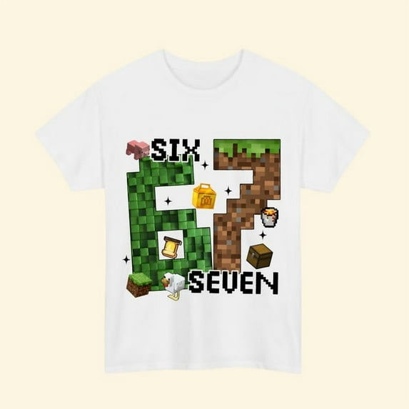 67 Block Pixel Style Tee, Retro Gamer Cube Art Graphic Shirt, Cool Six ...