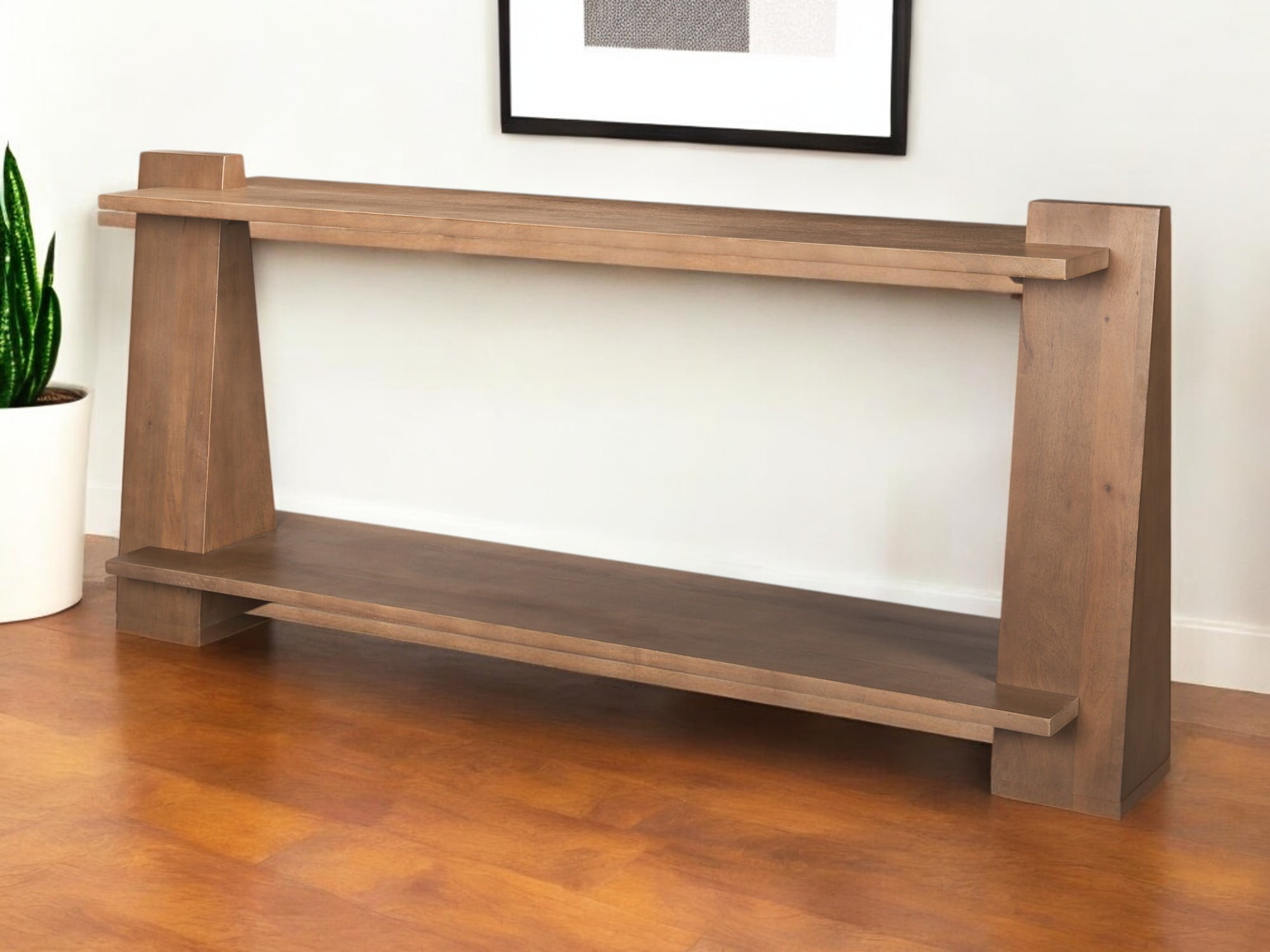 HomeRoots 605656 67 in. Brown Solid Wood Solid Console Table with Shelf ...