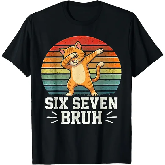 67 Bruh Cat Meme Funny Retro Six Seven Gen Alpha Humor Unisex T-Shirt ...