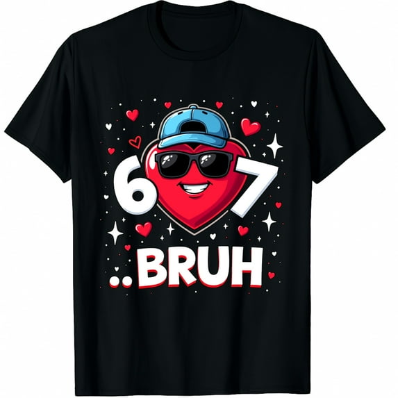 67 Bruh Heart Funny Six Seven Meme Valentine Graphic Crew Neck Short ...