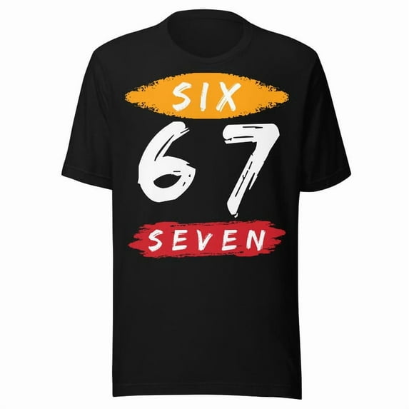 67 Brushstroke Number Art Tee, Painted Text Graphic with Color Stripe ...