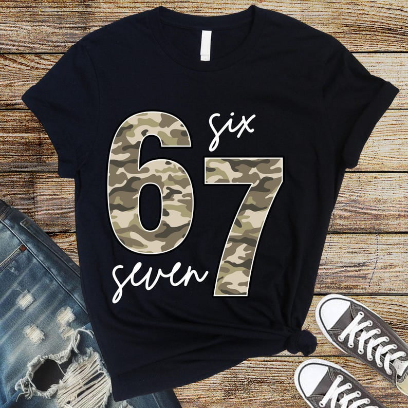 67 Camo Print Tee, Stylish Camouflage Number Graphic with Six Seven ...