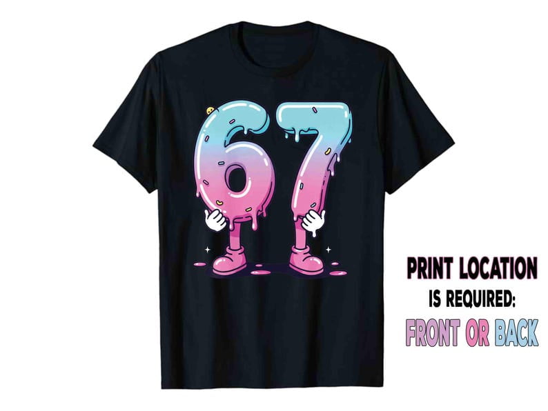 67 Cartoon Number Graphic Shirt Cute Dripping Pastel Design Casual Tee ...