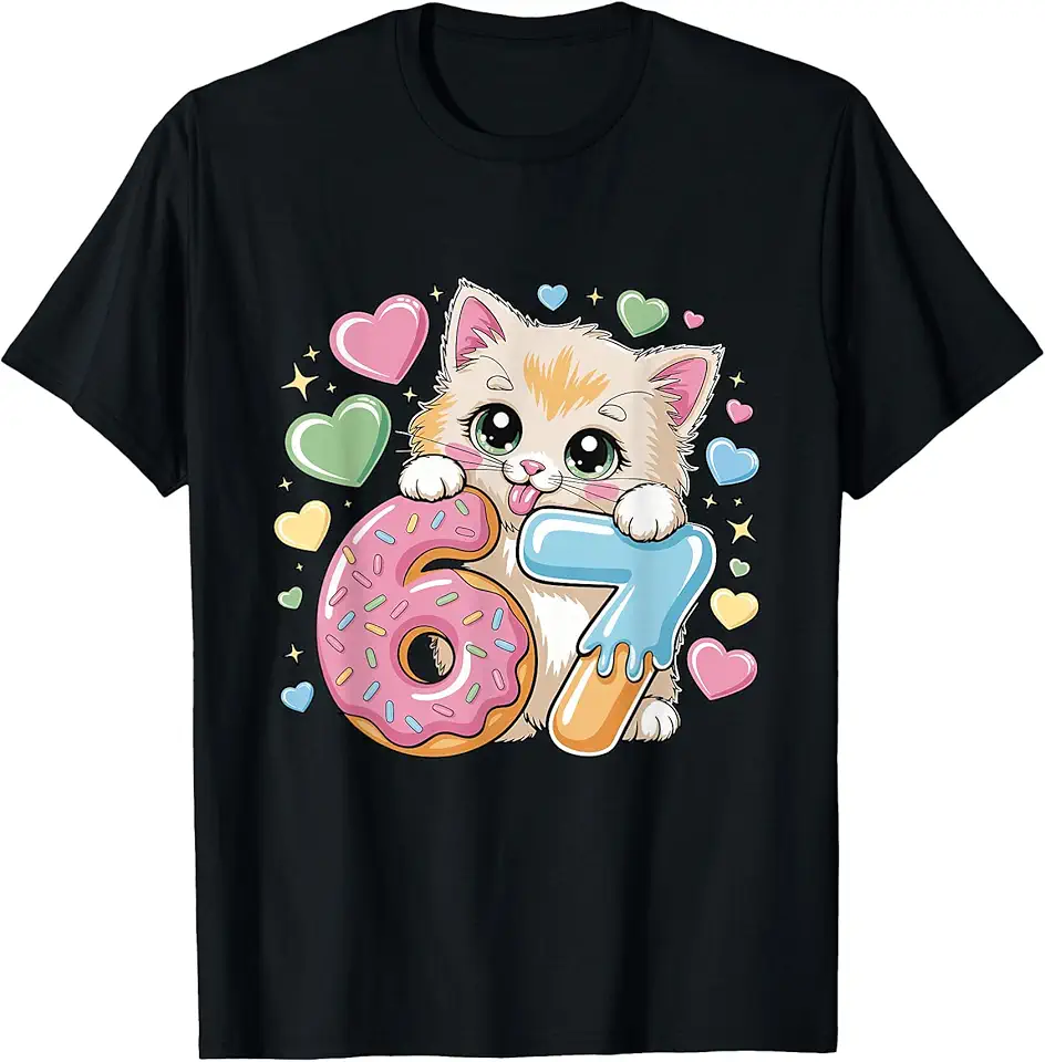 67 Cat Ice Cream Drip Cool Meme 67 Funny Six Seven Humor T-Shirt ...