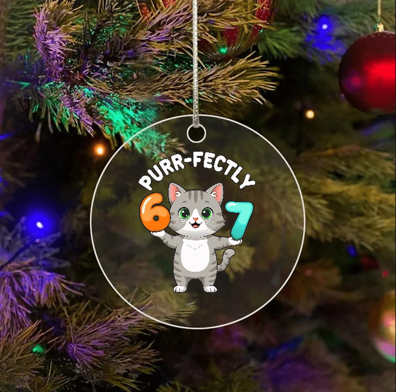 67 Cat Pun Six Seven Gen Alpha Z Purrfectly Pet Ornament, Home ...