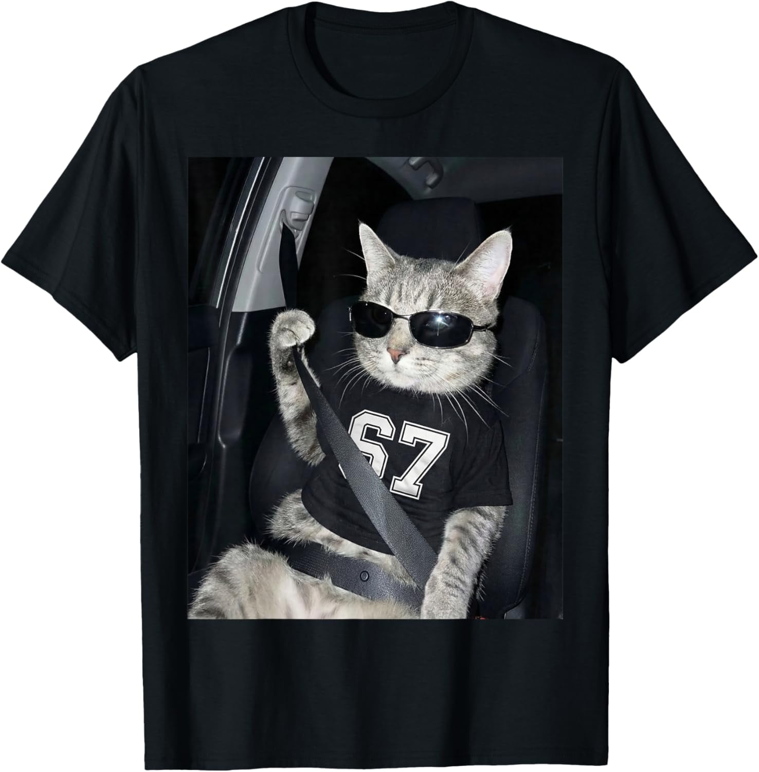 67 Cat Wearing Sunglasses Gen Alpha Funny Six Seven 6 7 Meme T-Shirt ...