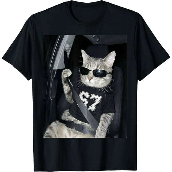 67 Cat Wearing Sunglasses Gen Alpha Funny Six Seven 6 7 Meme T-Shirt ...