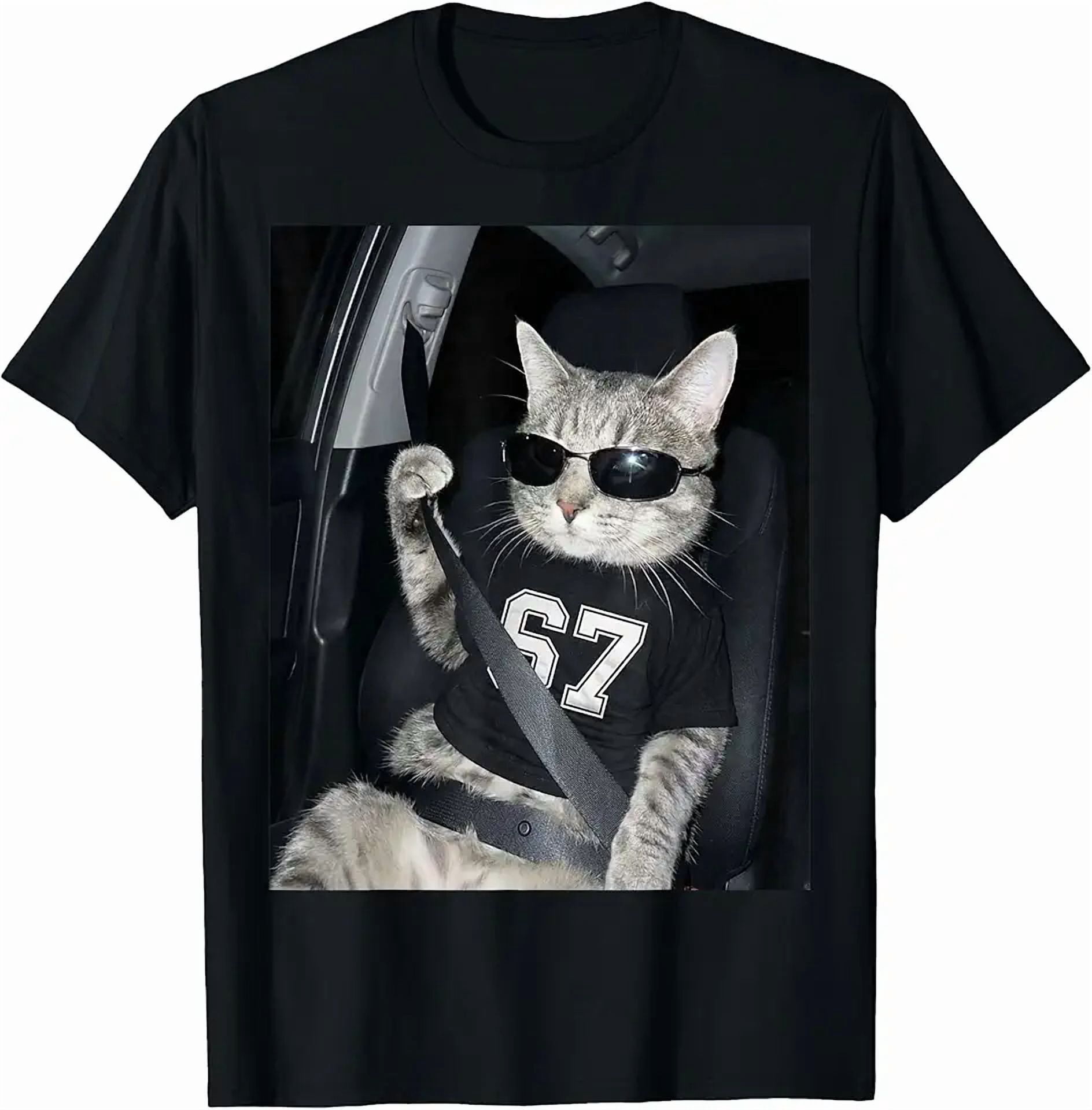 67 Cat Wearing Sunglasses Gen Alpha Funny Six Seven 6 7 Meme T-Shirt ...