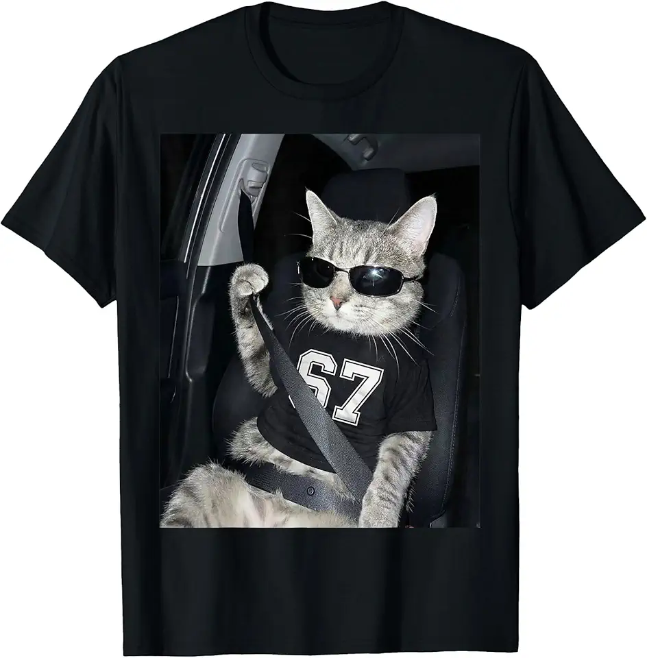 67 Cat Wearing Sunglasses Gen Alpha Funny Six Seven 6 7 Meme T-Shirt ...