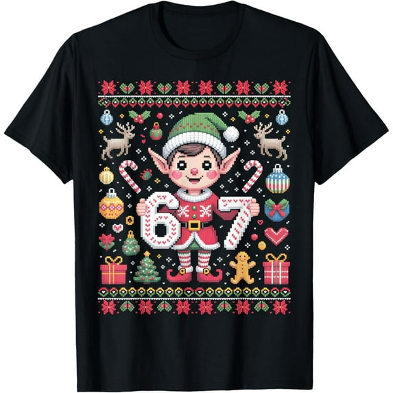 67 Christmas Elf Ugly Sweater Cute 6 7 Meme Xmas Adults adult T-Shirt ...