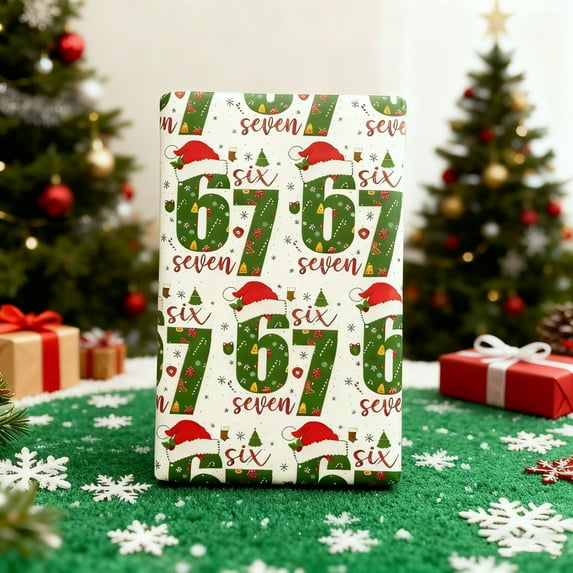 67 Christmas Gift Wrap Roll, Funny Meme Design for Xmas Presents, Unique 6 7 Themed Festive ...