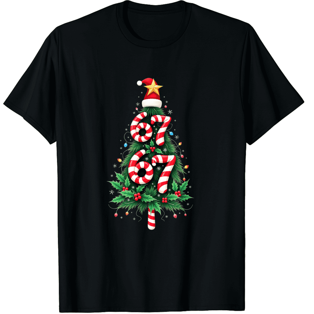 67 Christmas Tree Candy Cane Holiday Six Seven Meme Brainrot T-Shirt ...