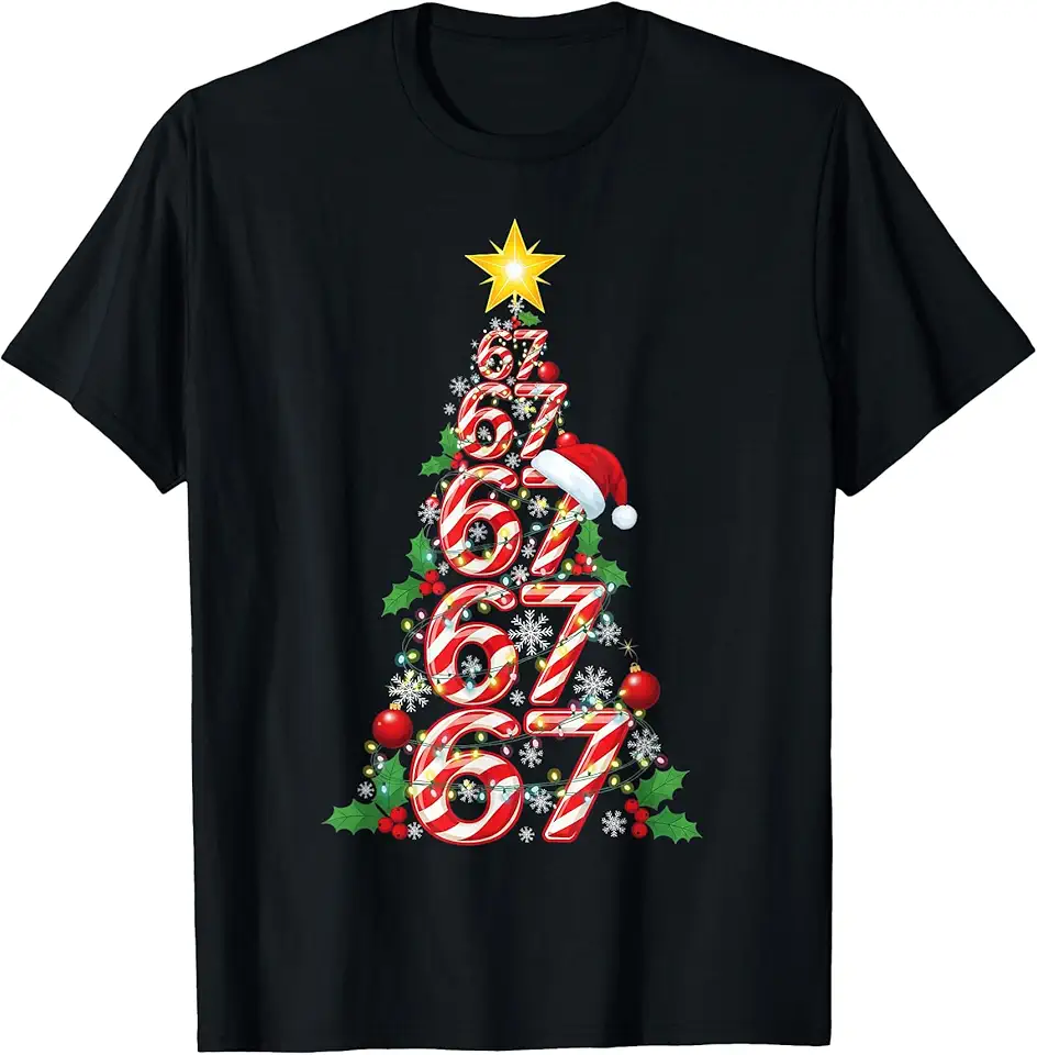 67 Christmas Tree Candy Cane Holiday Six Seven Meme Brainrot T-Shirt ...