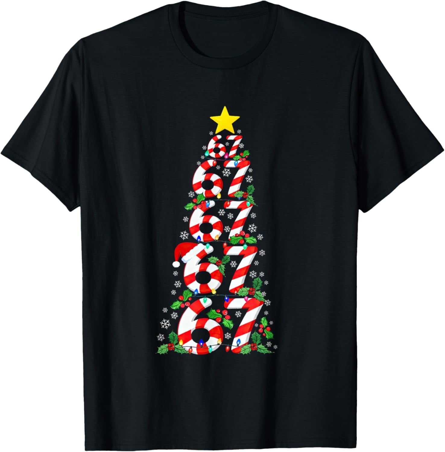 67 Christmas Tree Candy Cane Six Seven Meme Xmas Holiday T-Shirt ...