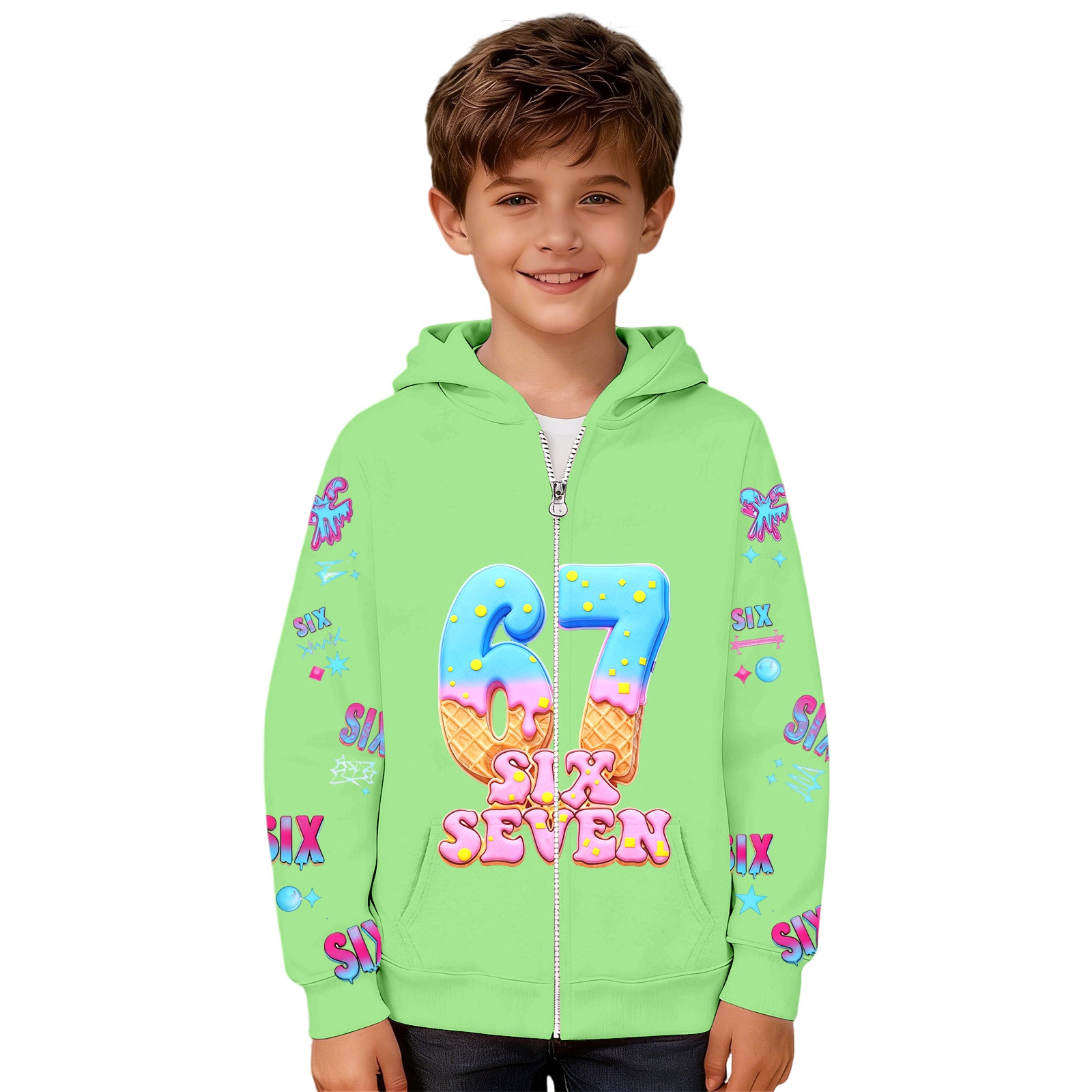 67 Days Of School Hoodies For Kids Boys Six Seven Meme Ice Cream ...