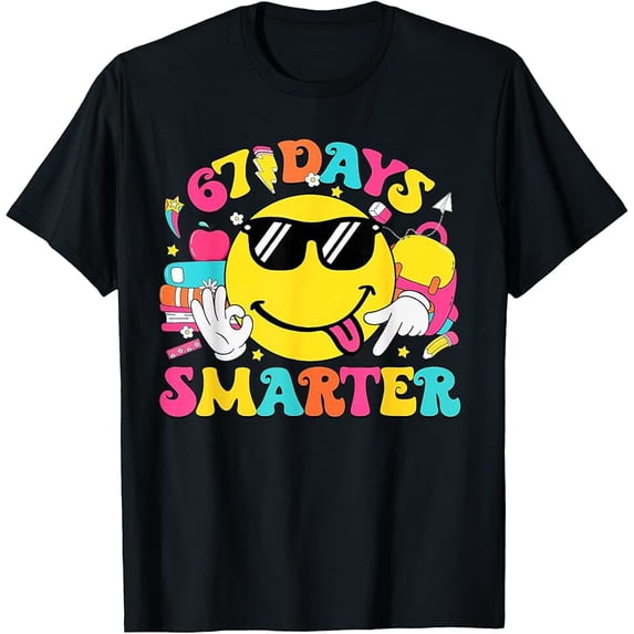 67 Days Smarter Retro Smiley Face Teacher Unisex Short Sleeve Graphic T ...