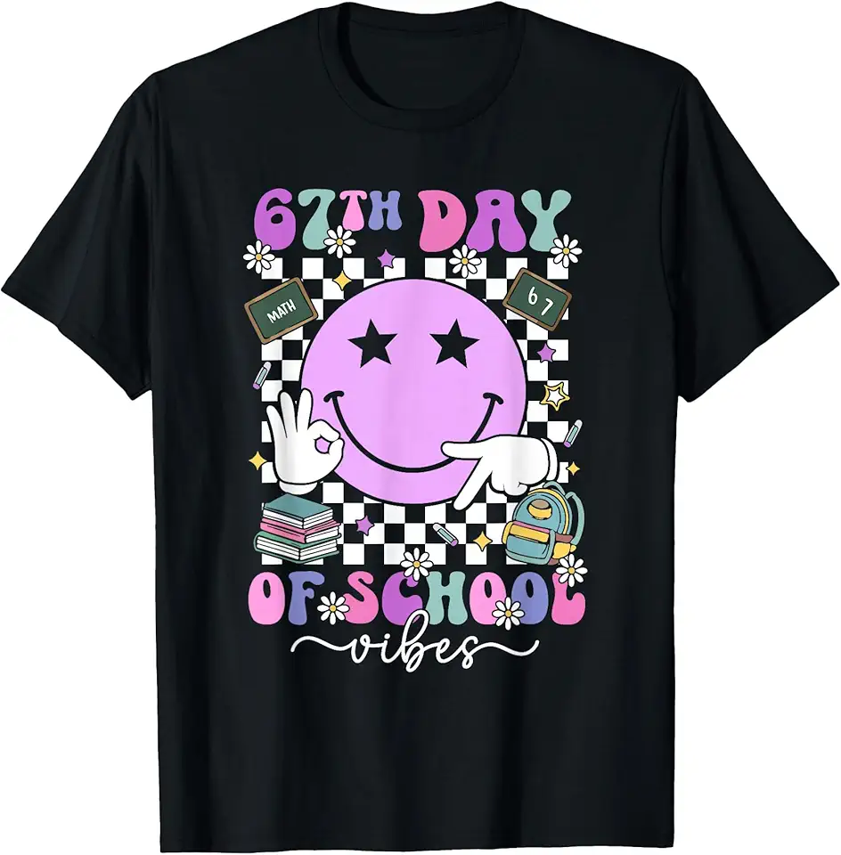 67 Days of School Meme 100th Day of School Vibes Smile Face T-Shirt ...