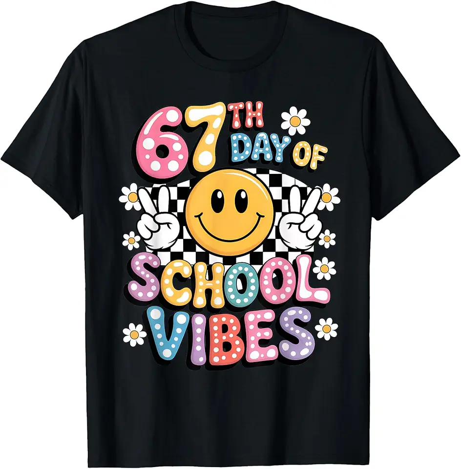 67 Days of School Meme 100th Day of School Vibes Smile Face T-Shirt ...