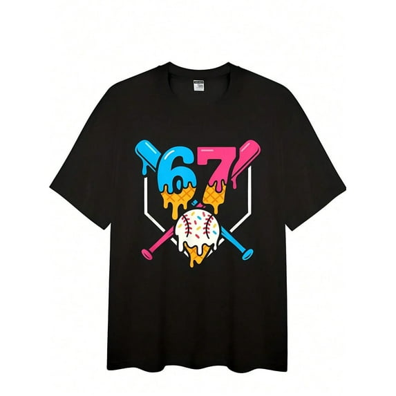 67 Dripping Baseball Tee, Neon Number with Crossed Bats and Ball ...
