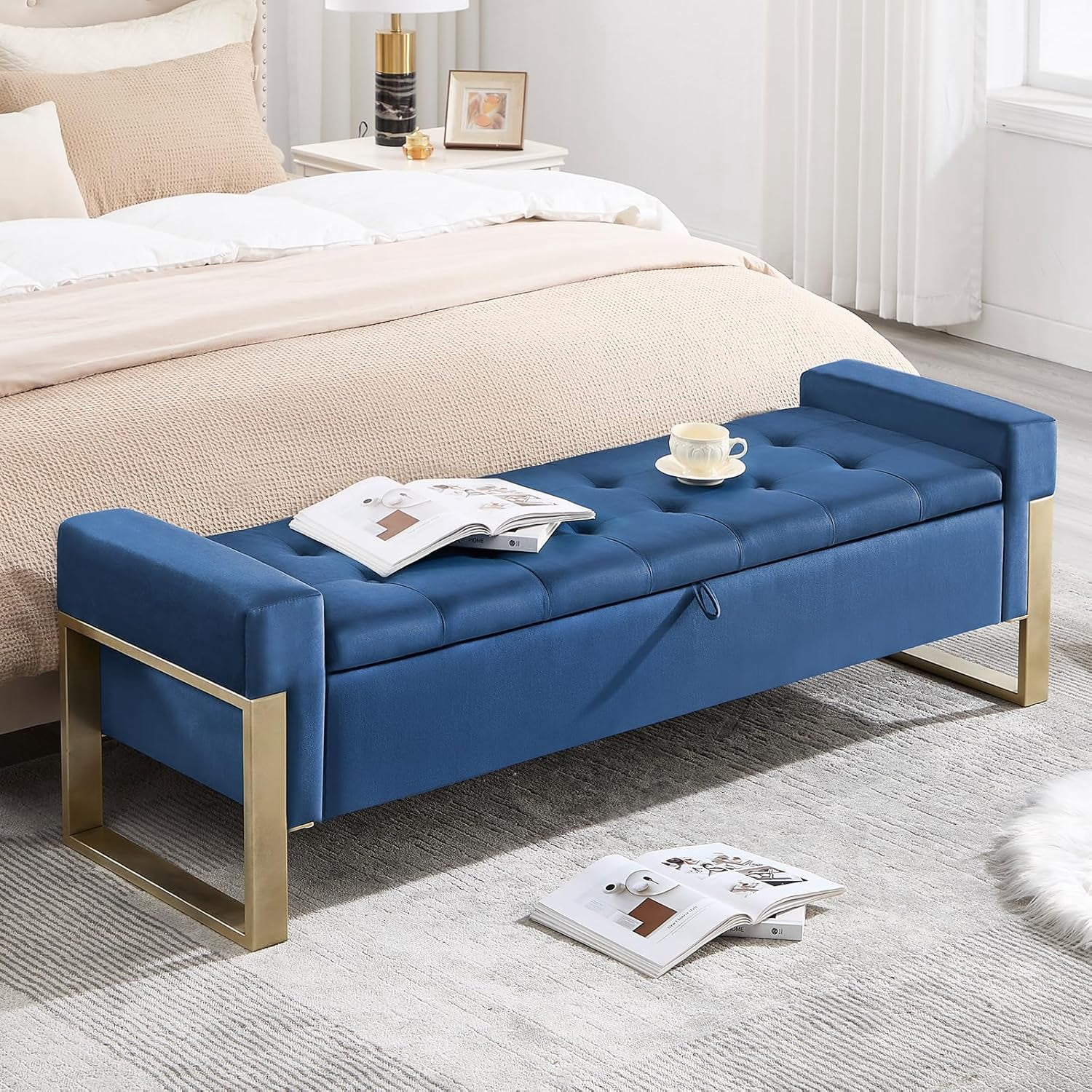 67'' End of Bed Storage Bench King Size, Storage Ottoman Bench for ...