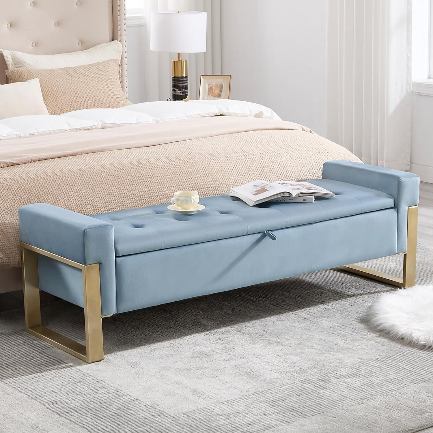 67'' End of Bed Storage Bench, Storage Ottoman Bench for Bedroom King ...
