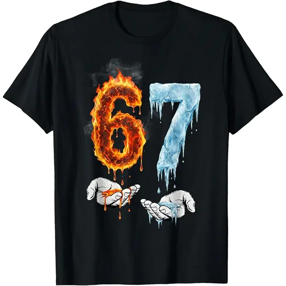 67 Flame Ice 6-7 Number Six Seven Meme 6 7 Kids Boys Girls T-Shirt ...