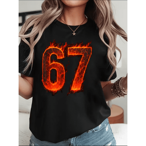 67 Flame Number Six Seven Meme Gen Alpha Kid Funny Graphic Art Unisex T ...