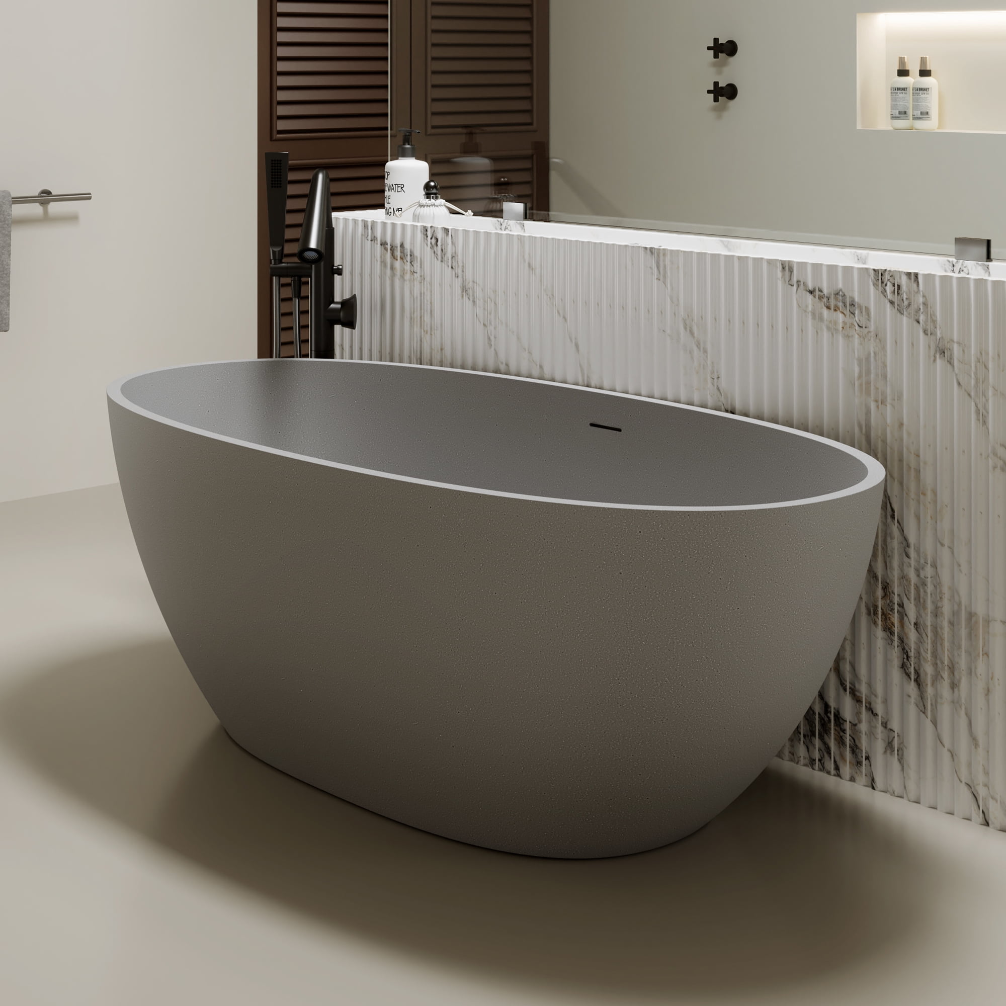 67'' Freestanding Bathtub Resin Stone Soaking Bathtub Solid Surface ...