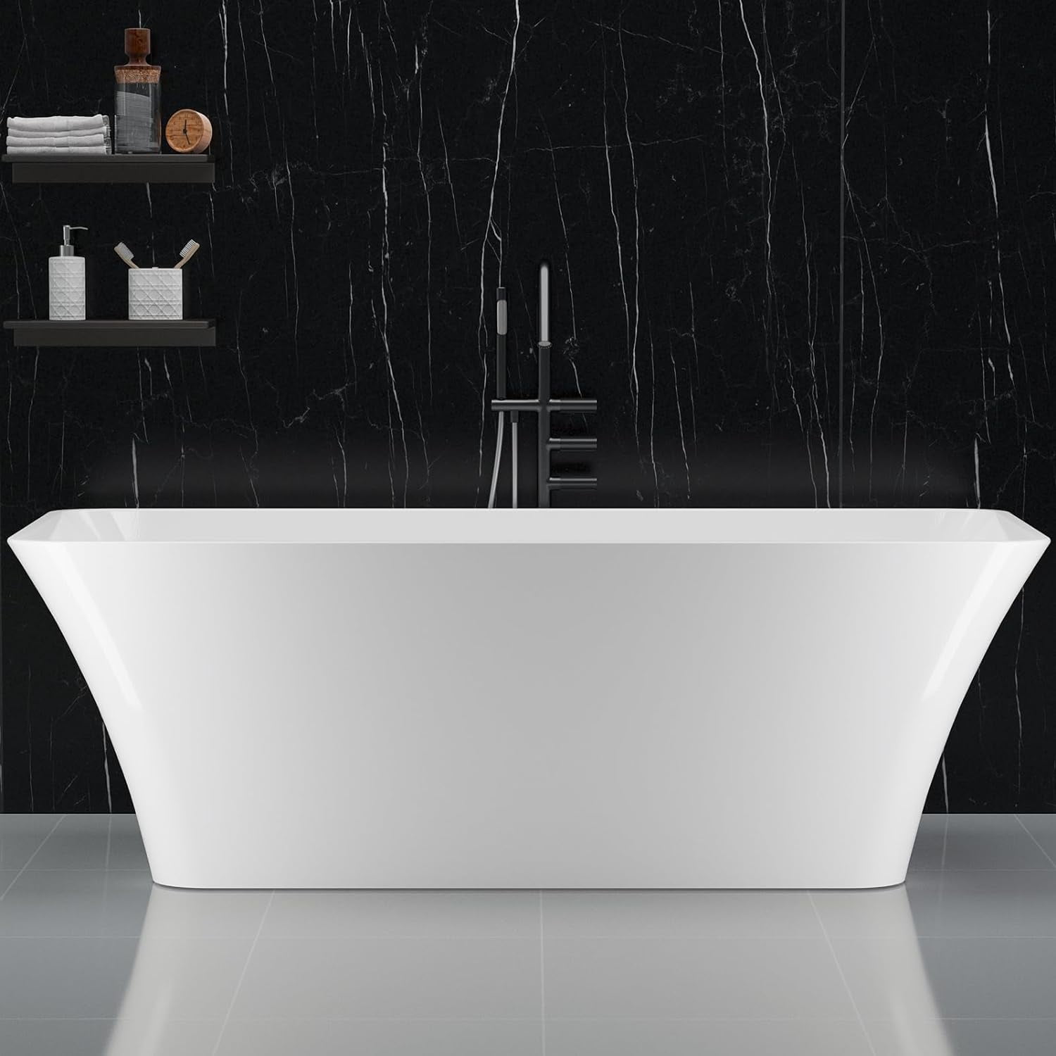 67" Freestanding Bathtub, White Acrylic Streamline Stand Alone Soaking ...